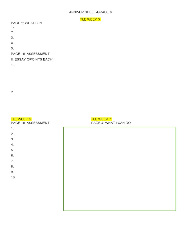 Grade 6 TLE and Subject Answer Sheet | PDF | Cooking, Food & Wine ...