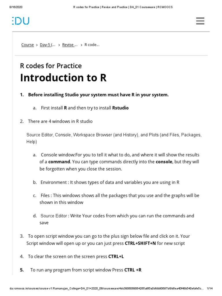 R Codes For Practice | PDF