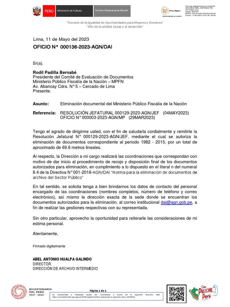 Oficio 000136 2023 Dai MPFN | Descargar gratis PDF | Gobierno