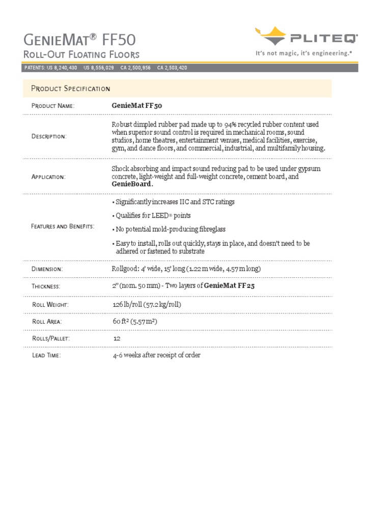 NA Pliteq GenieMat FF50 Product Spec Guide - Digital Rev. 1 | PDF ...