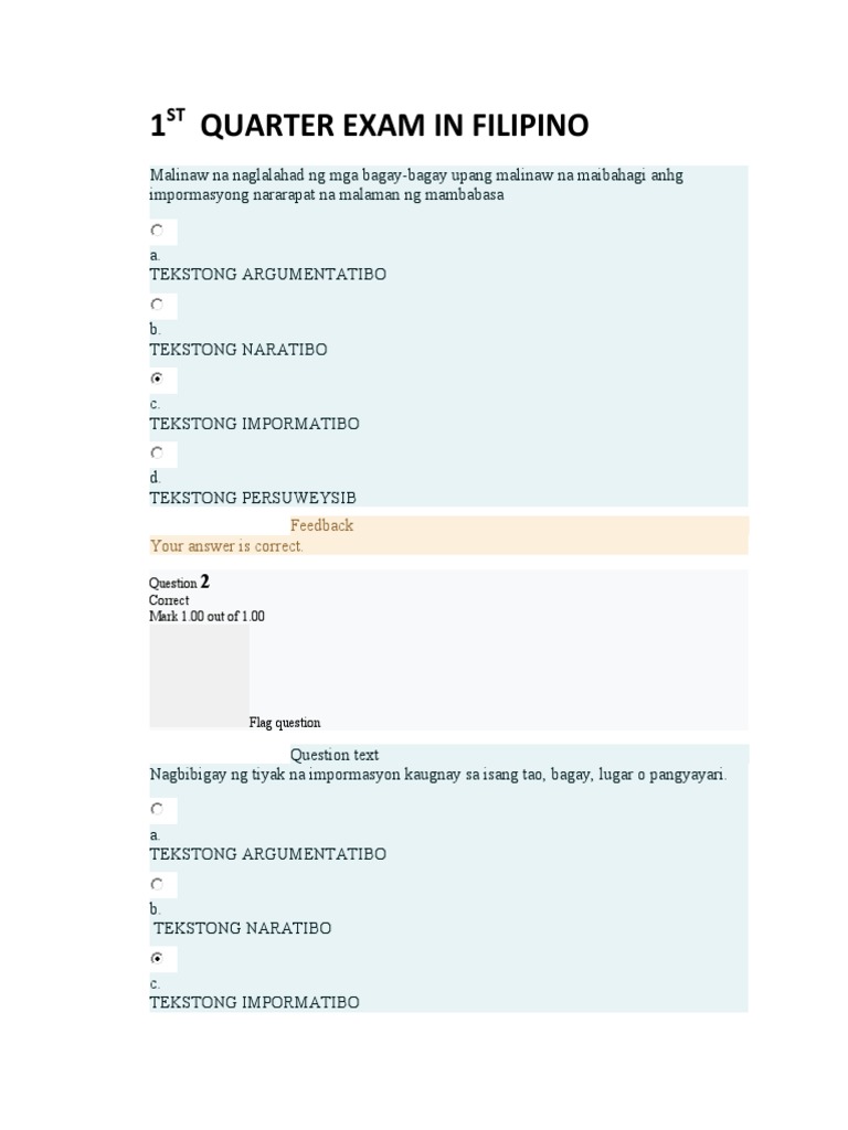 1ST Quarter Exam in Filipino | PDF