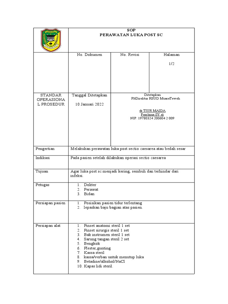 SOP Perawatan Luka Pasca SC | PDF