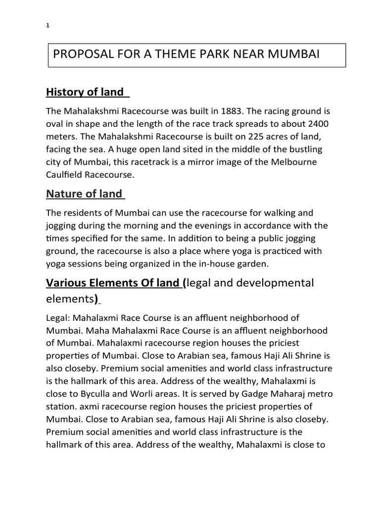Proposal For A Theme | PDF | Mumbai | Horse Racing