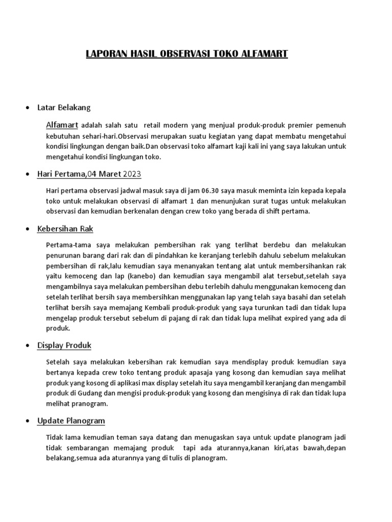 Laporan Hasil Observasi Toko Alfamart | PDF