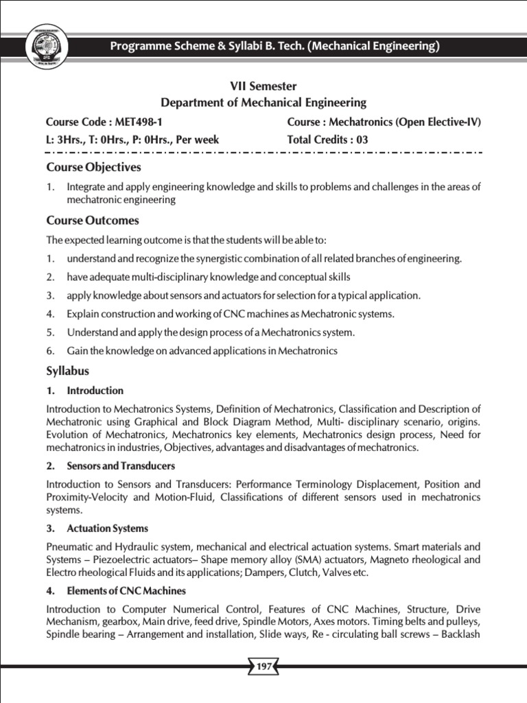 Mechatronics Syllabus | PDF Mechatronics Syllabus | PDF
