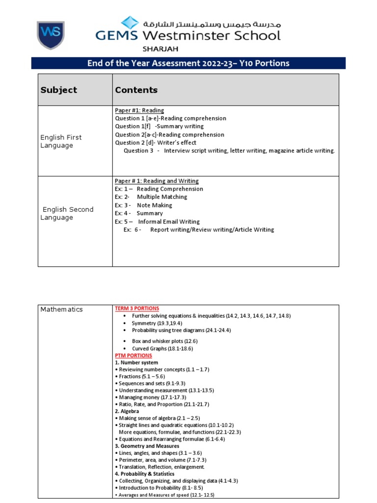 Y10 Portions - End of The Year Assessment | PDF | Market (Economics ...