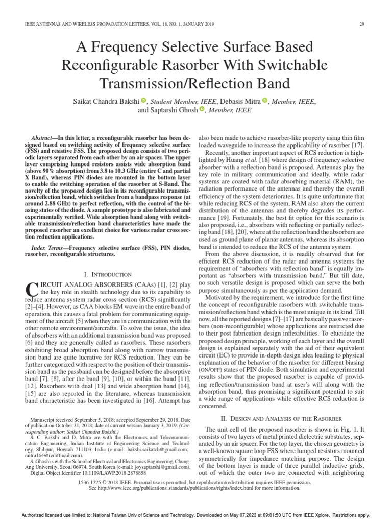 A Frequency Selective Surface Based Reconfigurable Rasorber With ...