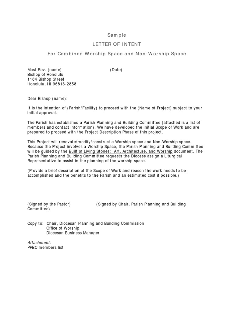 Letter of Intent for Church Project | PDF | Parish | Diocese