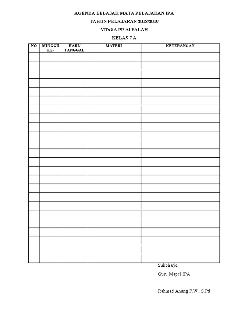 Agenda BELAJAR MATA PELAJARAN IPA | PDF