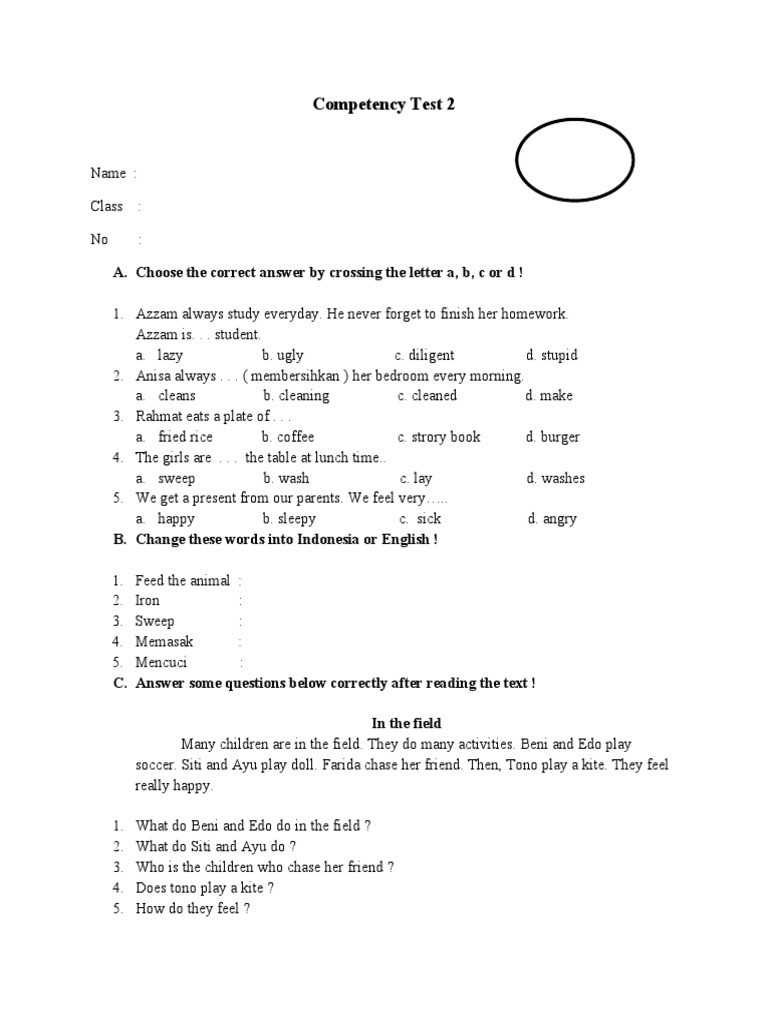 Competency Test 2 Kelas 3 | PDF