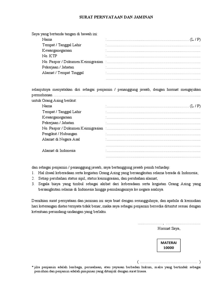 Surat Pernyataan Dan Jaminan | PDF