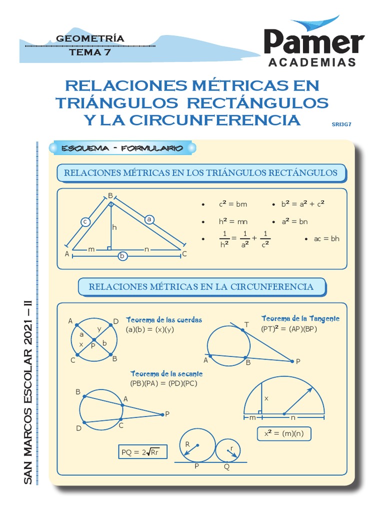 G - Sem 7 - Relaciones Métricas | PDF | Triángulo | Geometría del plano euclidiano