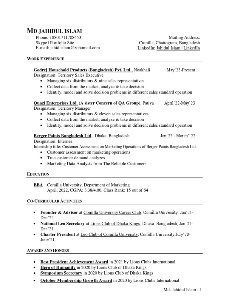 MD Jahidul Islam (CV) | PDF | Computing | Information Technology Management