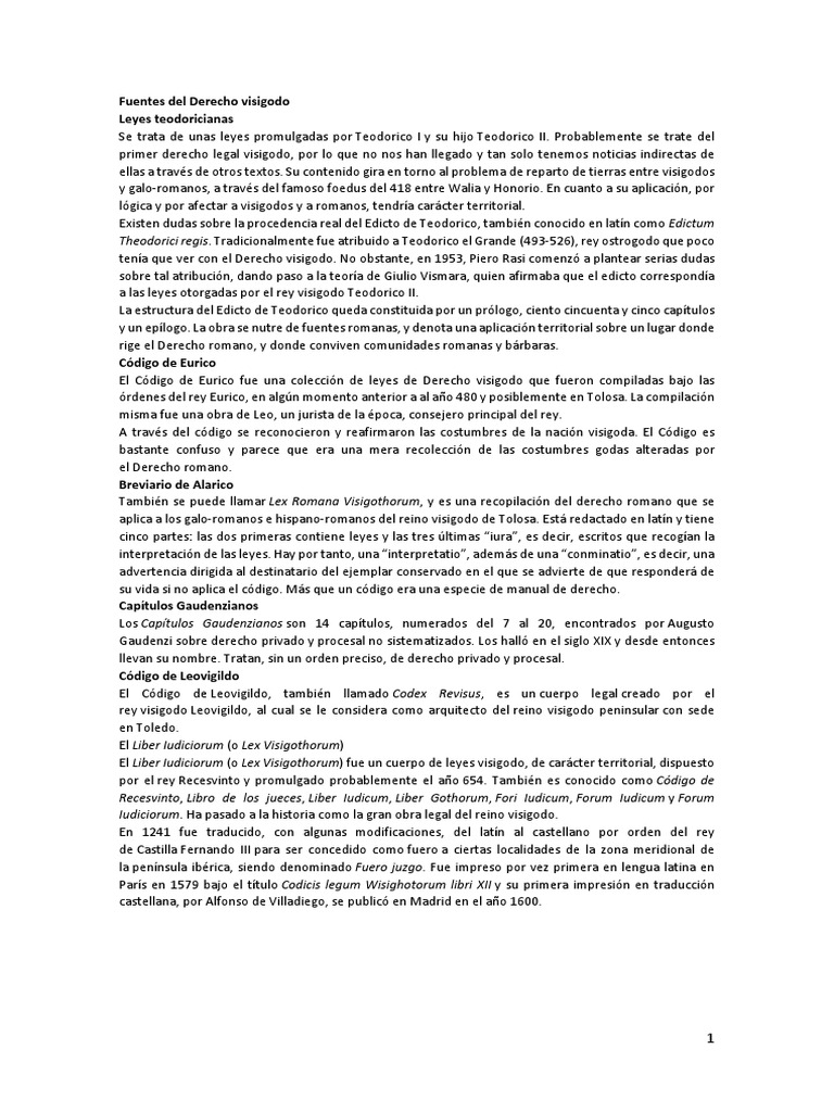 Fuentes Del Derecho Visigodo | PDF | Ley estatutaria | Fuentes del derecho