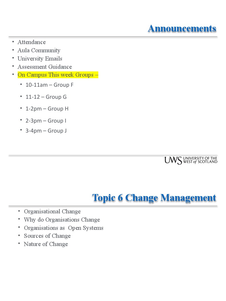 Week 6 Change Management | PDF | Leadership | Change Management