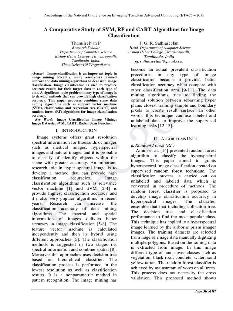 A Comparative Study of SVM, RF and CART Algorithms For Image | PDF