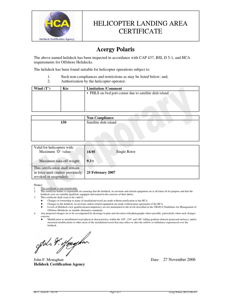 Helicopter Landing Area Certificate | PDF | Business | Nature
