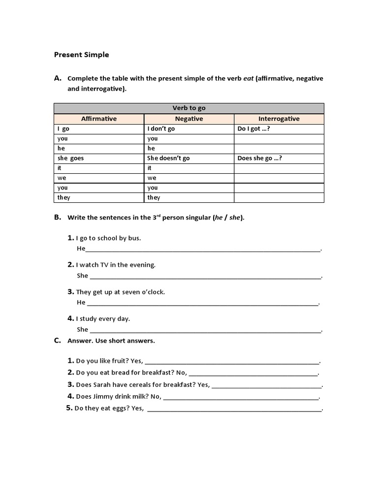 Present Simple Exercises Worksheet | PDF | Lunch | Language Mechanics
