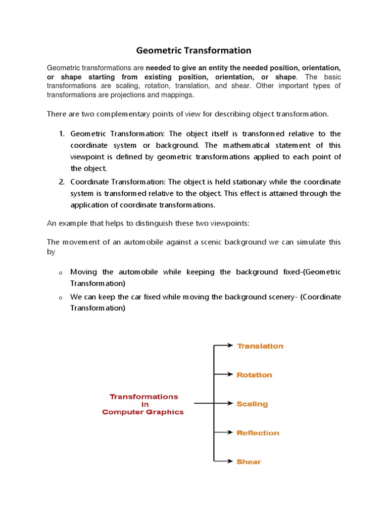 Unit 5 Transformation Notes Pdf 2 D Computer Graphics Cartesian Coordinate System