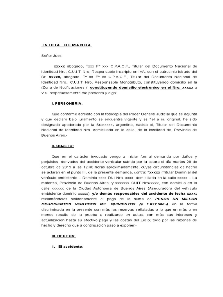 Demanda Civil Modelo | PDF | Trastorno mental | Daños y perjuicios