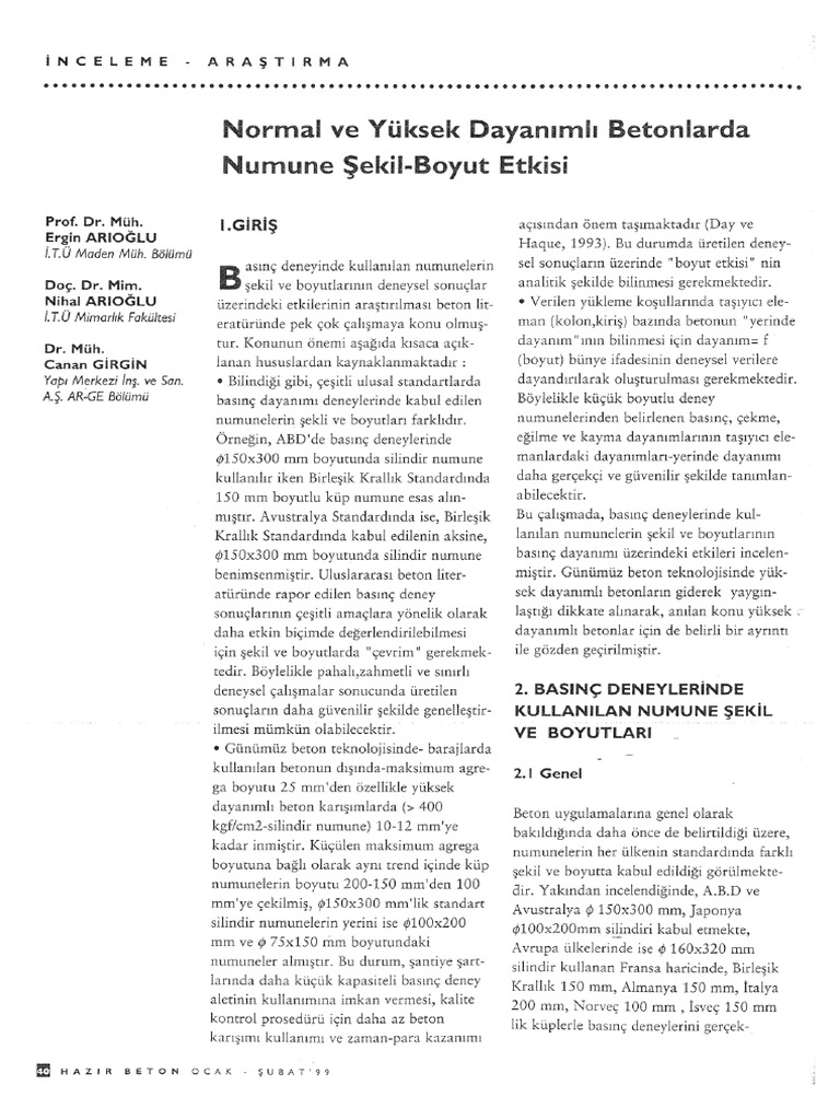 Betonlarda Numune Şekil Boyut Etkisi | PDF