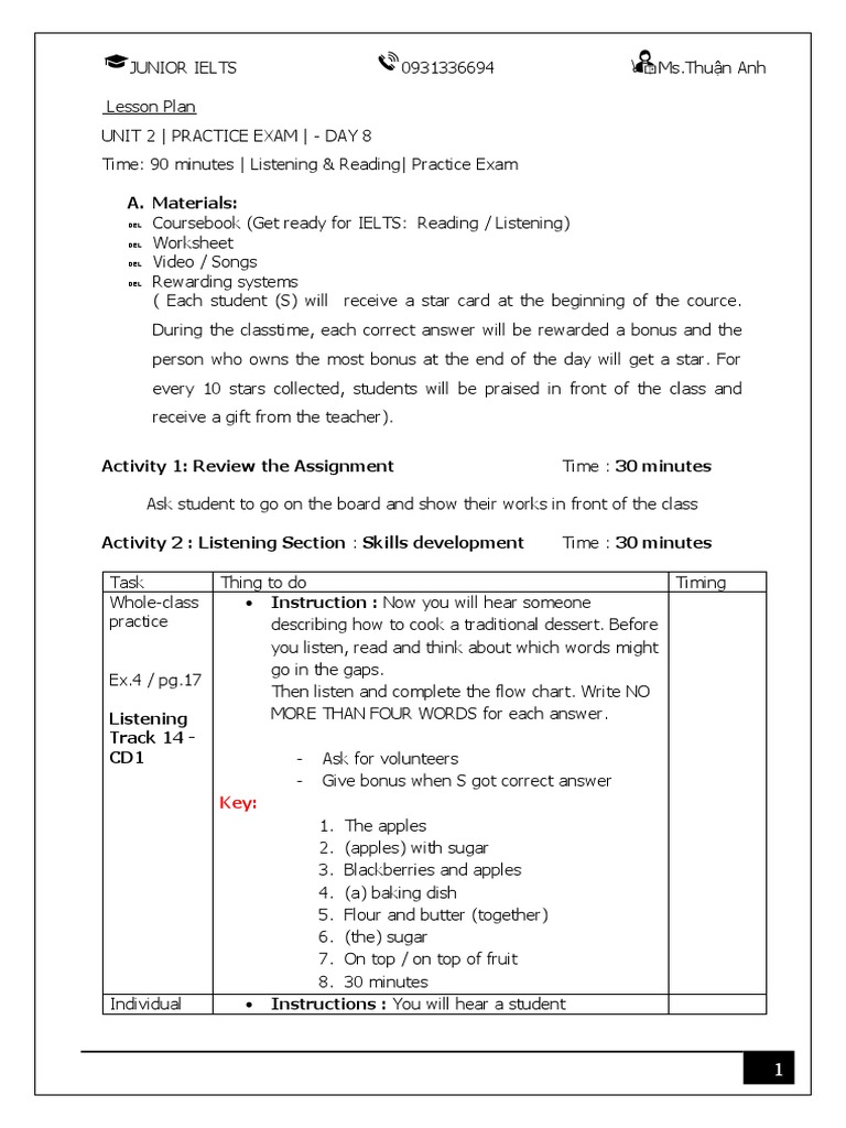 Lesson Plan Day 8 - Junior IELTS | PDF | Lesson Plan | Cognition