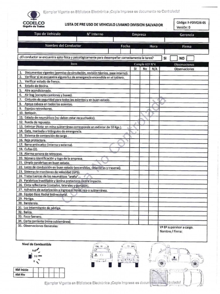 Check List Camioneta Codelco | PDF