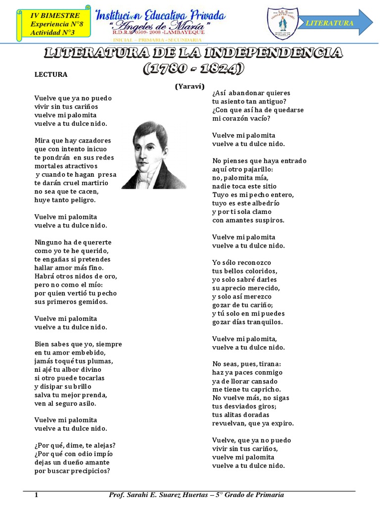 U9-S5-FICHA DE TRABAJO Y TAREA DOMICILIARIA-LITERATURA-Independencia | PDF