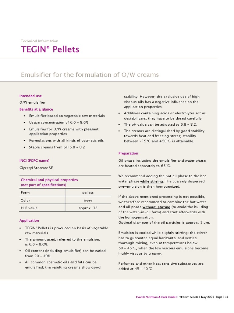 Evonik Tegin Pellets Ep - Tds | PDF | Emulsion | Chemistry