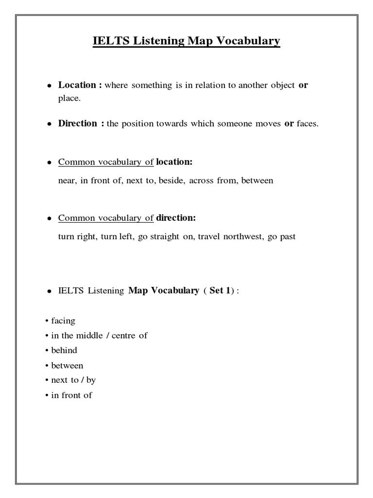 IELTS Listening Map Vocabulary Guide | PDF