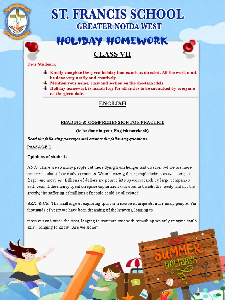 Holiday Home Work Class 7 | PDF | Knitting | Books