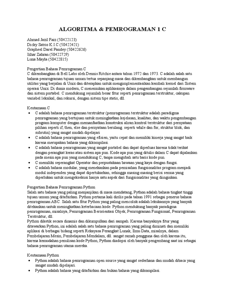 Algoritma Dan Pemrograman 1C | PDF