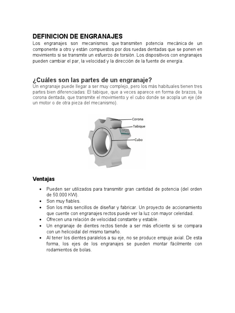 Definición y tipos de engranajes | PDF | Engranaje | Eje