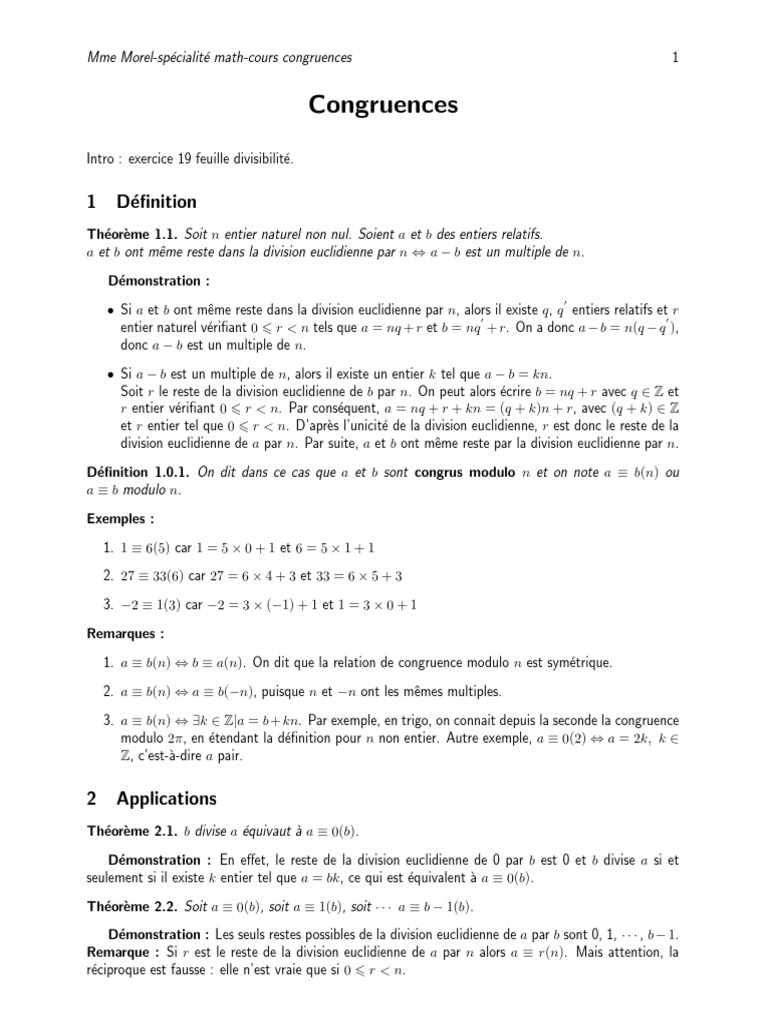 Cours Congruences | PDF