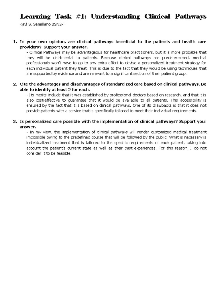 Benefits and Drawbacks of Clinical Pathways | PDF