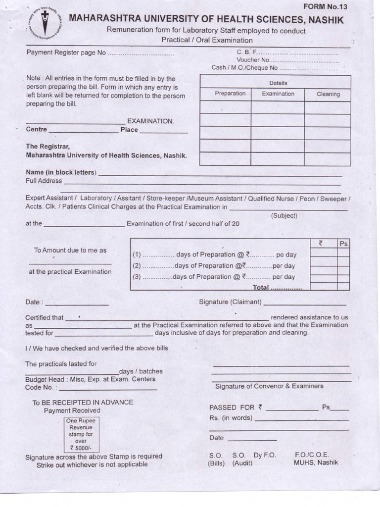 Remuneration Form For Laboratory Form Fom No 13 190514 | PDF