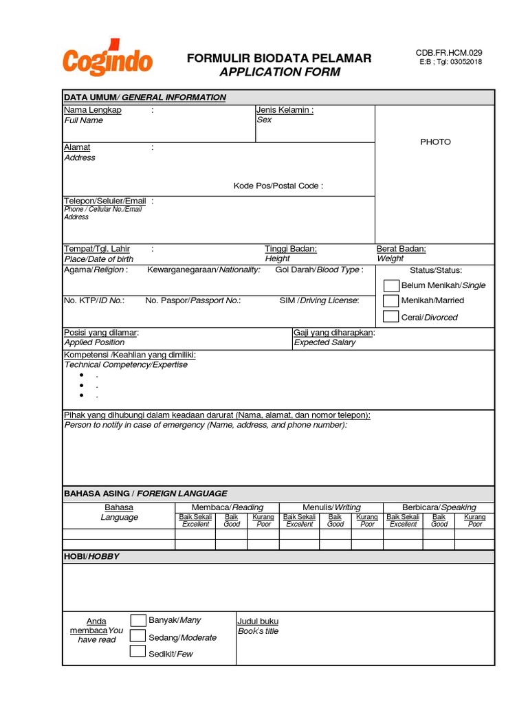 Form Data Pelamar | PDF