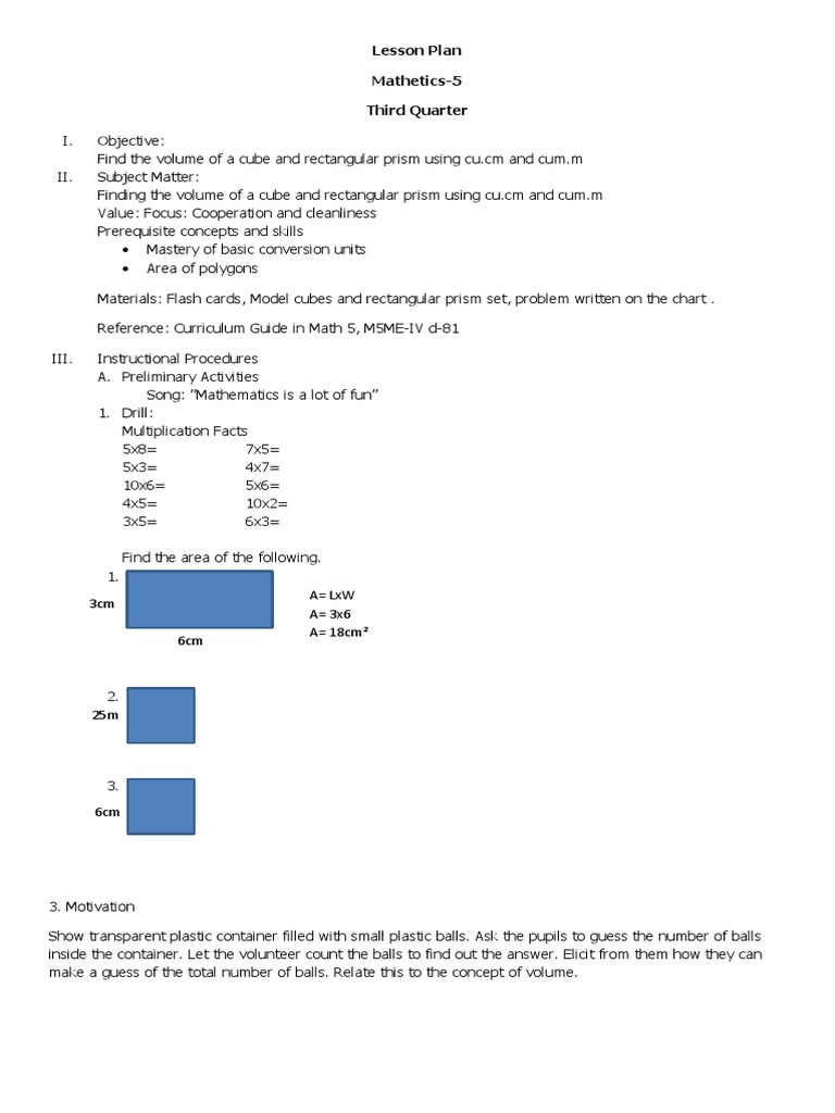 Lesson Plan | PDF | Volume | Area