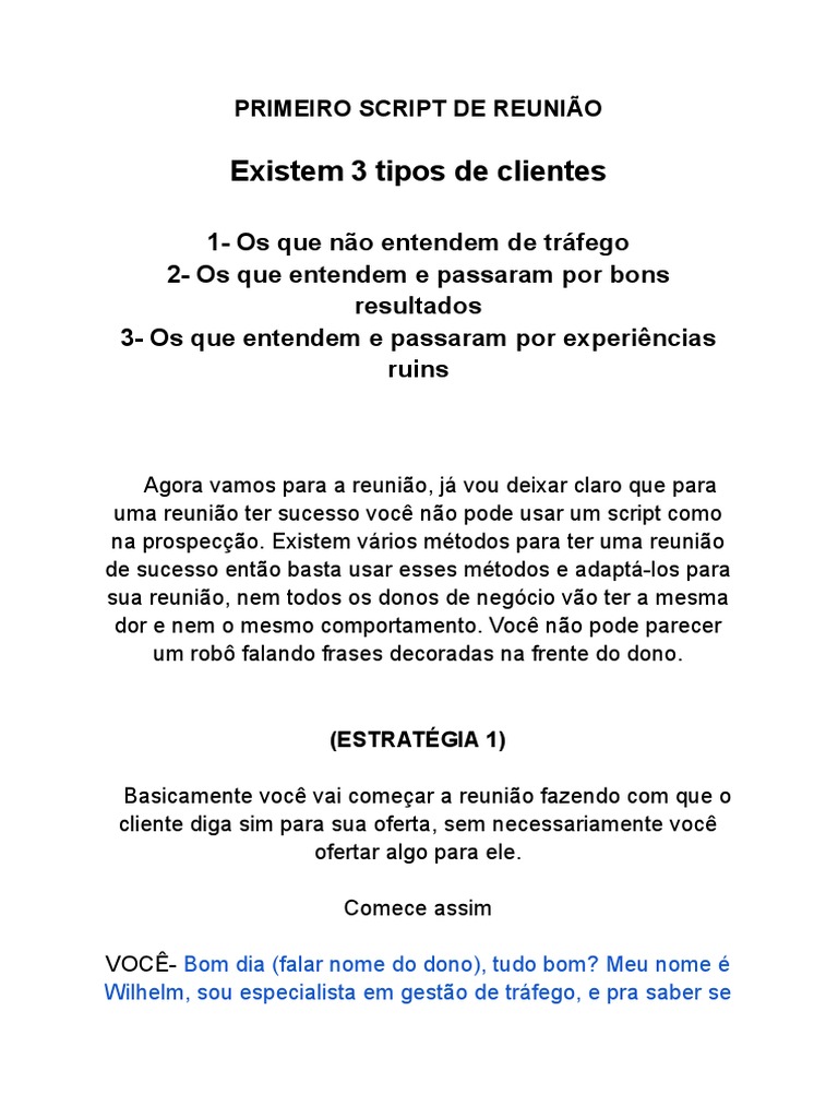 Explicando o Primeiro Script de Reunião - TL 7 | PDF | Publicidade