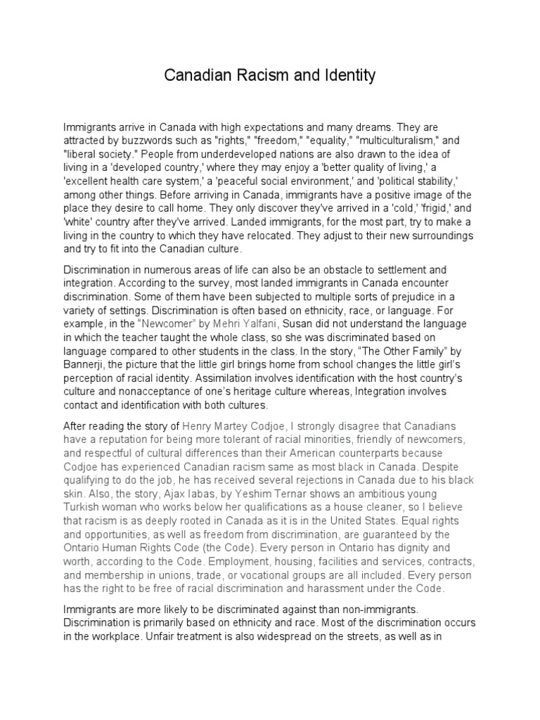 Canadian Racism and Identity | PDF | Discrimination & Race Relations ...