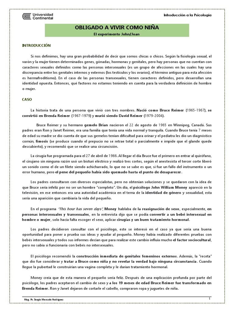 El caso de David Reimer y John Money | PDF | Ciencias sociales