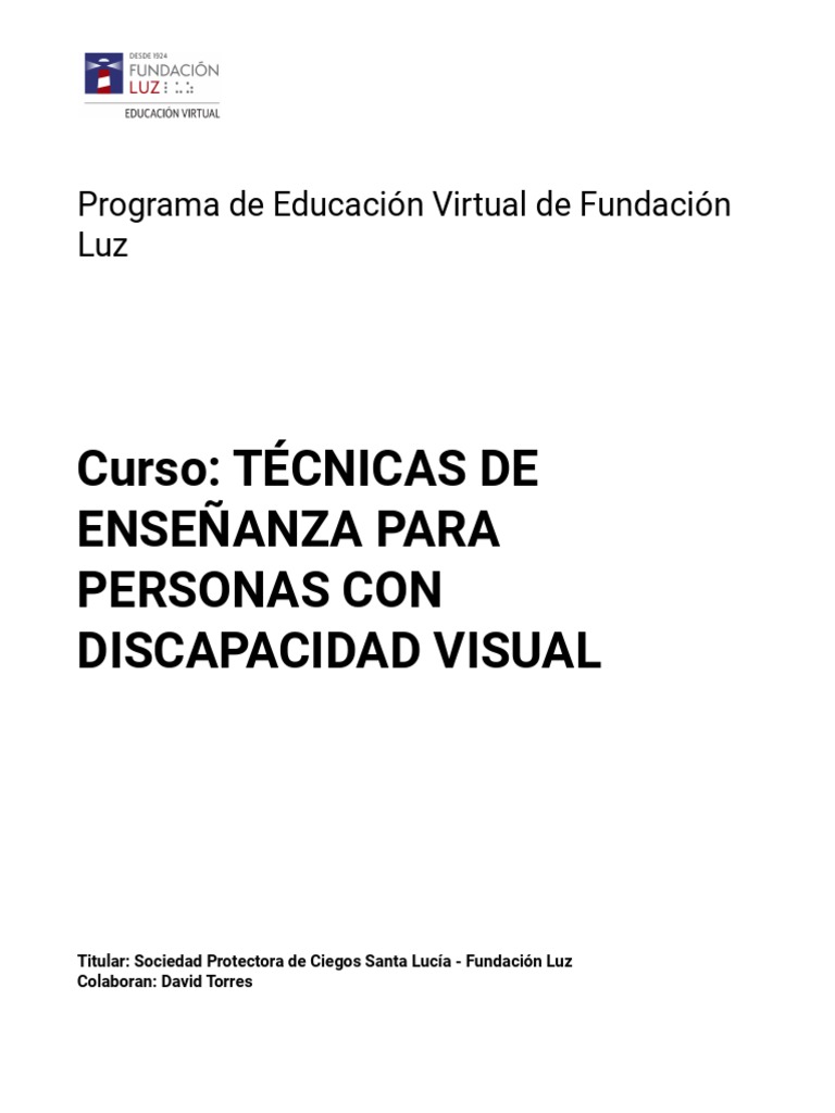 Programa Completo Curso Tecnicas de Enseñanza para Personas Con Discapacidad Visual | PDF