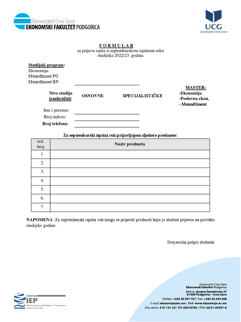 Formular Za Prijavu 2022-23 | PDF Formular Za Prijavu 2022-23 | PDF