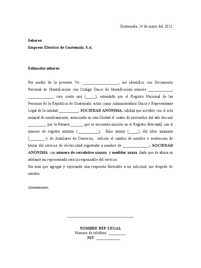 Minuta Carta Cambio Contador de Luz | PDF