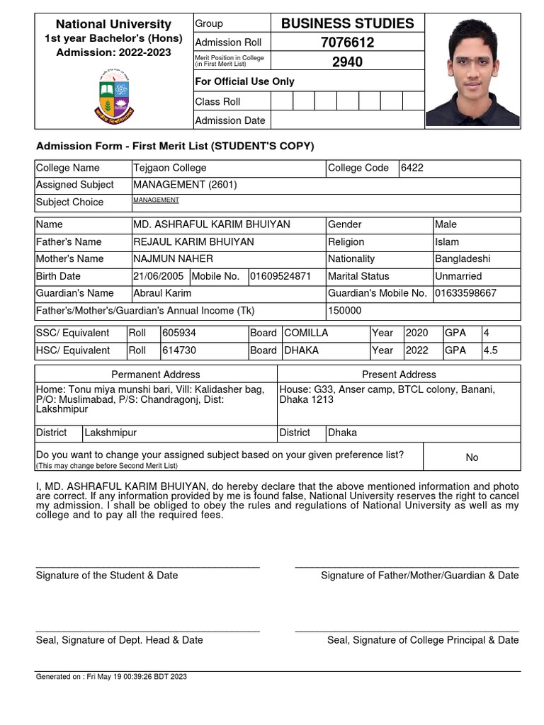 Admission Form | PDF