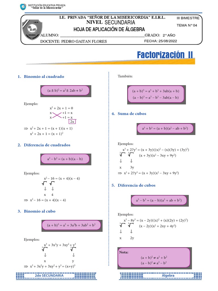 Factorizacion II | PDF | Álgebra | Factorización