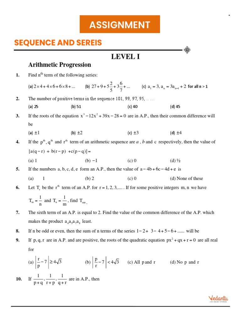 Sequence and Series - Assignment | PDF | Mean | Real Number
