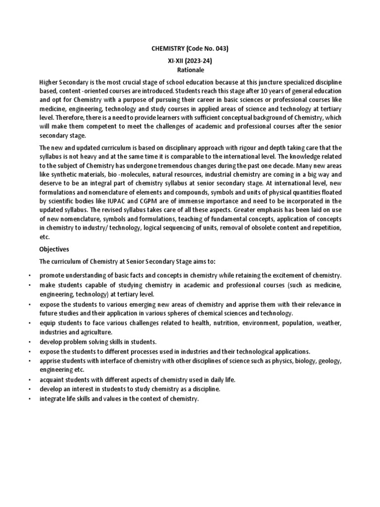 Class 12 CBSE Chemistry Syllabus 2023-24 | PDF