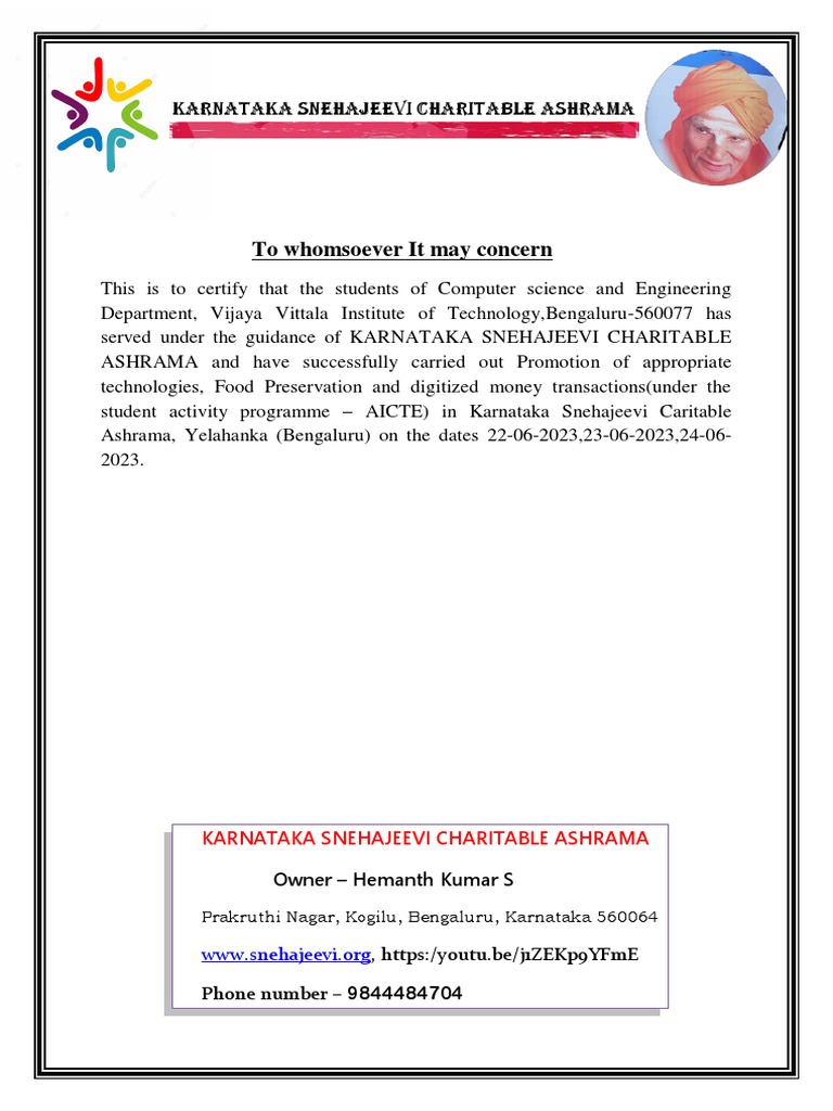 Karnataka Sneha Jeevi Ashrama Activities | PDF | Technology & Engineering