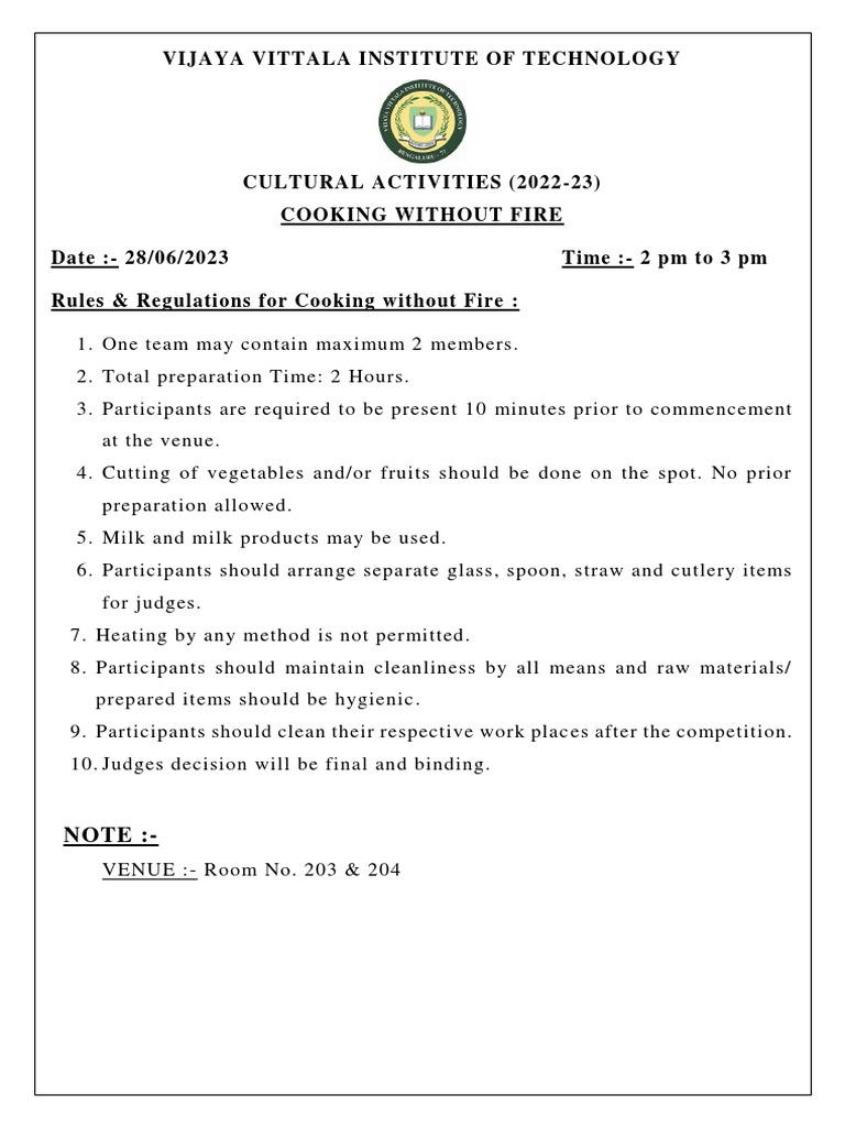 Cooking Without Fire Rules. | PDF